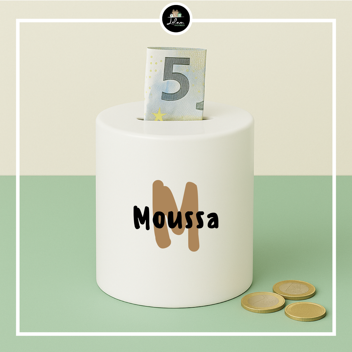 Personalized money box with name and initial – Islam Inspired